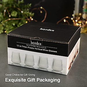 hotder Plastic Wine Glasses Set of 4, 12 OZ Tritan Stemless Wine Glasses Unique Vertical Design, Outdoor Wine Glasses Unbreakable Dishwasher-safe, Red Wine Glasses for Home, Party and Out