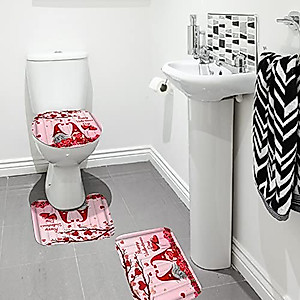 4Pcs Valentines Shower Curtain Sets with Rugs Happy Valentine's Day Red Rose Vintage Truck Gnomes Shower Curtain Rose Flower Farm Bathroom Set Hooks Toilet Lid Cover Bath Mat (Happy Valentines)