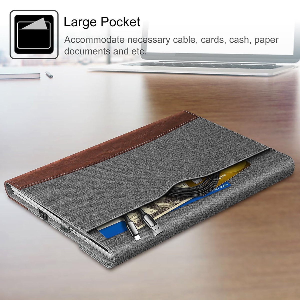 Fintie Case for 12.3 Inch Microsoft Surface Pro 7 Plus, Surface Pro 7/6/5/4/3 - Portfolio Business Cover with Pocket, Compatible with Type Cover Keyboard, Gray/Brown