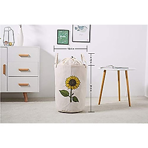 LifeCustomize Large Laundry Basket Hamper Cartoon Sunflower Leaf Collapsible Drawstring Storage Baskets Nursery Baby
