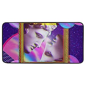 Kuizee Kitchen Rug Area Rug Sculpture Vaporwave Purple Art Collage Frame Bathroom Hallway Entry Way Floor Non Slip Soft Water Absorbent 39×20 Inch