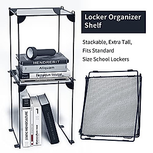Neudeco Pack 2, Mesh Locker Shelf, Stackable Extra Tall Locker Organizer, Collapsible and Metal Build, Fits Standard Size School Locker, Suitable for Work, Kitchen, Bathroom (Grey)