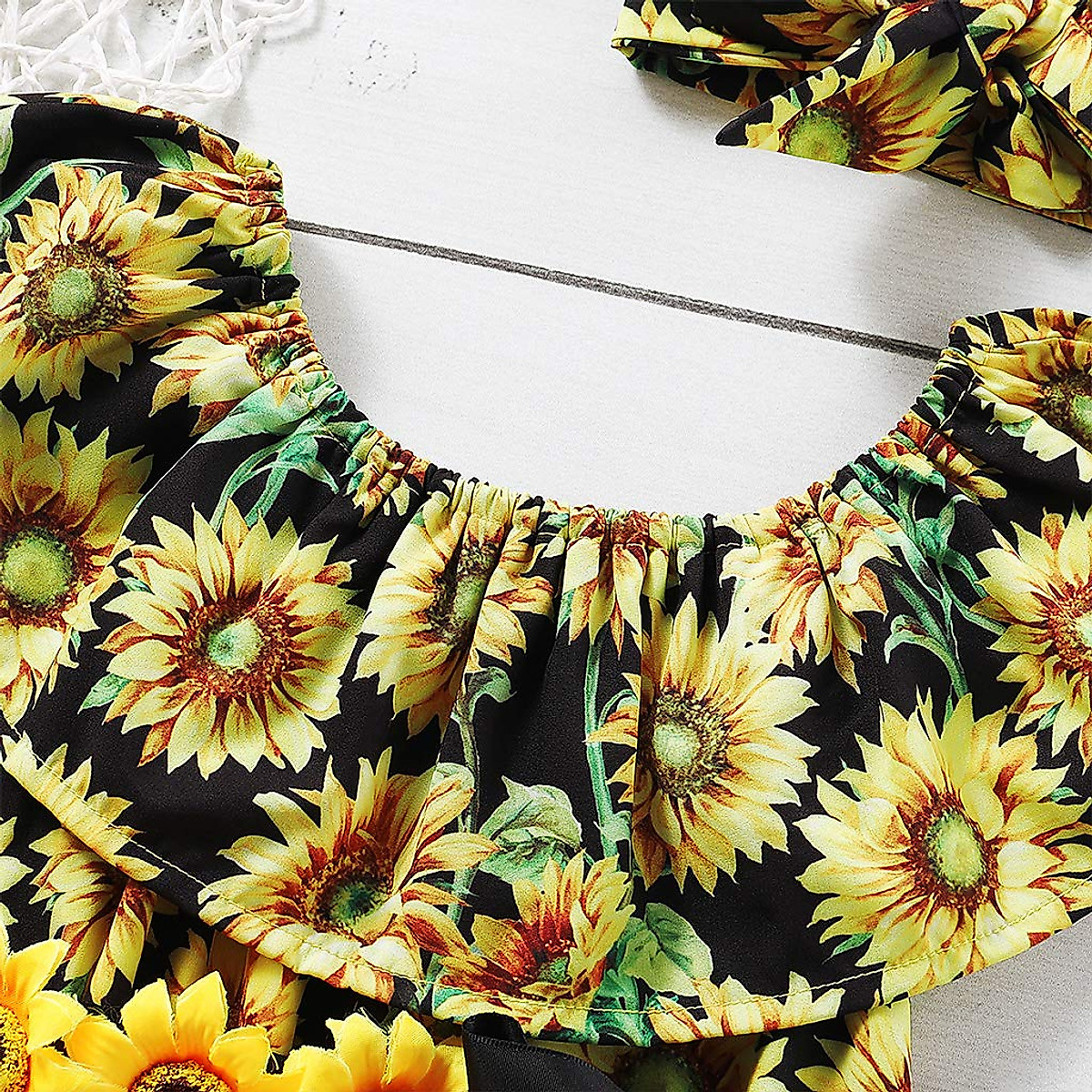 Newborn Infant Baby Girl Sunflower Outfit Floral Ruffle Romper Jumpsuit Bodysuit with Headband Clothes Set (0-6 Months, Baby Girl Off Shoulder Jumpsuit Romper)