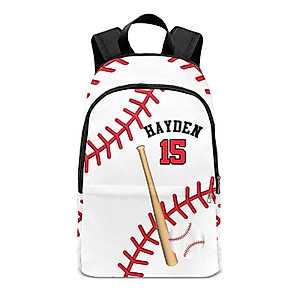 Personalized Name Sports Baseball Lace Number Backpack Unisex Bookbag for Boy Girl Travel Daypack Bag Purse 17.7 IN