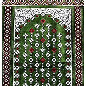 Modefa Turkish Prayer Rug | Wide 8 Multi Person Velvet Namaz Sajadah Janamaz | Family Group Mosque Carpet (Green)