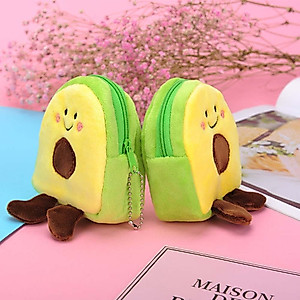 Cartoon Animal Avocado Coin Purses,Cute Avocado Plush Purses Kids Key Case Bag, Zipper Coin Bag Handbags Change Purse with Keychain(Yellow)