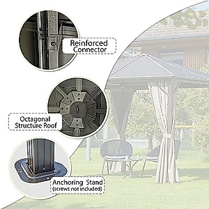 10'x10' Outdoor Hardtop Gazebo Permanent Canopy with Galvanized Steel Single Roof, Aluminum Frame,Curtains and Netting for Patios,Backyard,Lawns