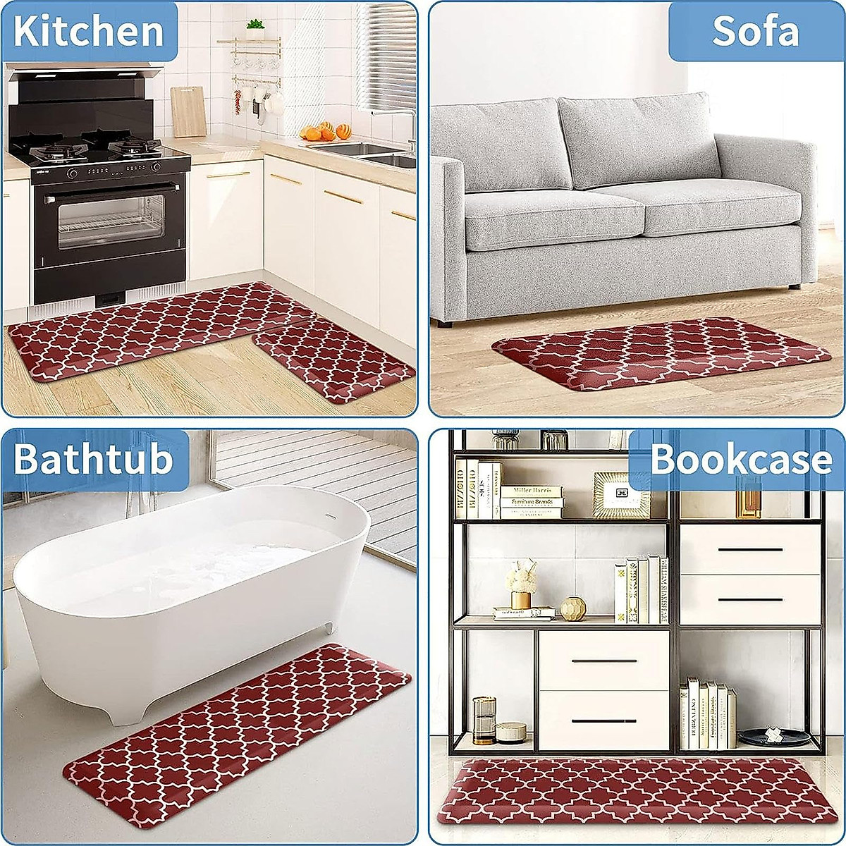 VRINO 0.75 InchThick Anti Fatigue Mats for Kitchen Floor ， Waterproof, Non Slip, Anti Fatigue Floor Mat ， for Kitchen, Office, Sink,Red-17.3×60""