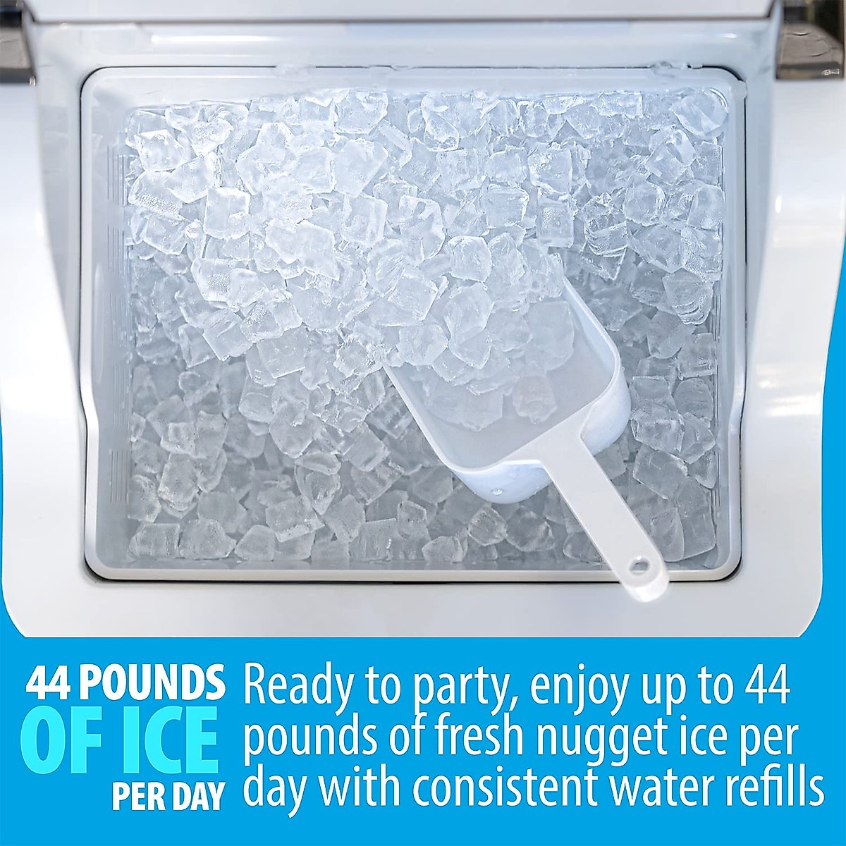 Deco Chef 44LB Countertop Nugget Ice Maker with 2.6LB Auto-Renew Basket and Automatic Cleaning, 1.8LB per Hour, First Batch in 10 Minutes, Stainless Steel