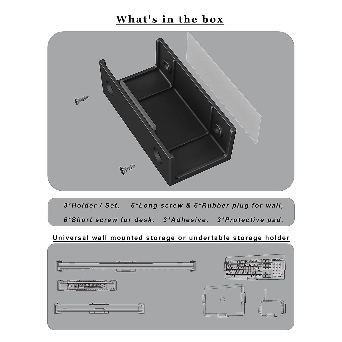NOTMBESTM Under Desk Laptop Holder Under Desk Rack Mount for Keyboard & Small Devices Also Fit for Cable Box Wall Mount Tray Organizer Like Routers, Modems, Network Switch and More