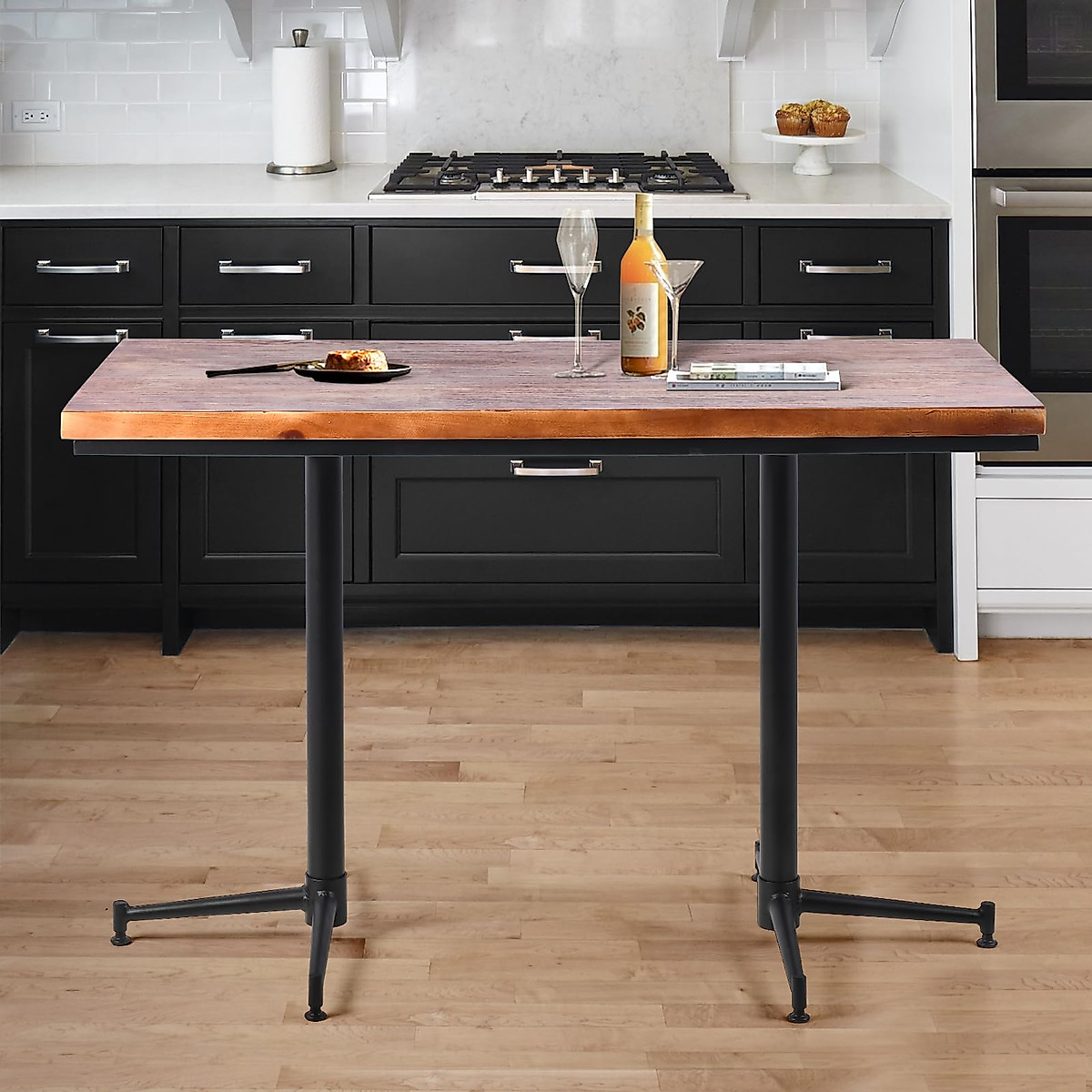 GWAREZ 47.2'' Length Rectangle Solid Wood Top Dining Table with Steady Tripod Base for Dining Room, Kitchen - Black