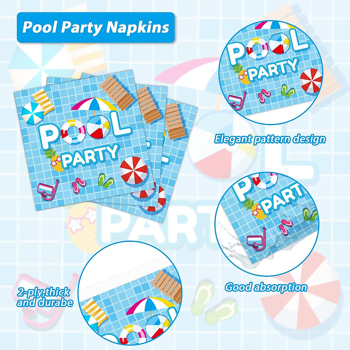 98 Pieces Pool Party Decorations Summer Beach Birthday Party Tablecloths Pool Surfboard Party Tableware Sets for Hawaiian Birthday Baby Shower Party Supplies Favors