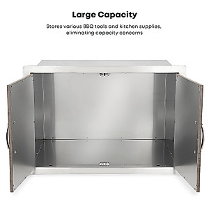 Stanbroil Double Door Dry Storage Pantry, 30-Inch Wood Grain Storage Cabinet BBQ Access Door for Outdoor Kitchen, BBQ Island and Grill Station