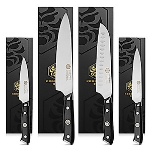 KESSAKU 4 Knife Set - Dynasty Series - Forged ThyssenKrupp German High Carbon Steel - 8-Inch Chef, 7-Inch Santoku, 5-Inch Utility, 3.5-Inch Paring