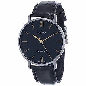 Casio MTP-VT01L-1B Men's Minimalistic Black Dial Black Leather Band Analog Watch