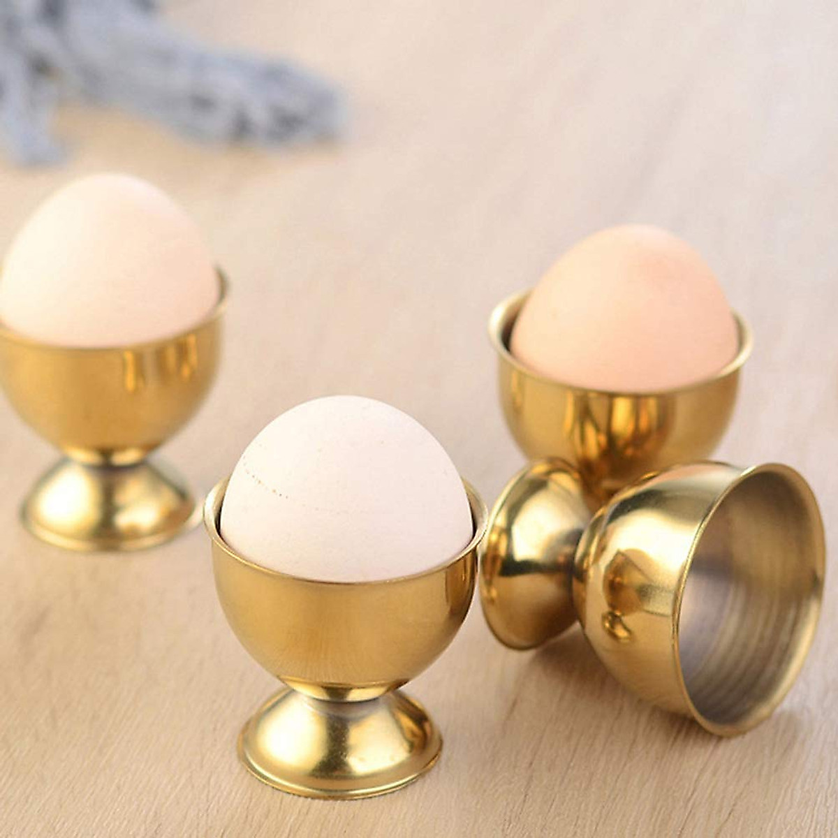 Cabilock 6pcs Egg Cup Egg Tray Stainless Steel Boiled Egg Cups Holder Stand Serving Cup for Egg Dishwasher Safe Gold