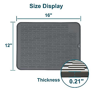 MENTBERY Dish Drying Mat, Silicone Dish Drying Mat for Kitchen Counter, Heat Resistant Non-slip Dish Mat Drying Kitchen Mat 16x12 Inch, Gray