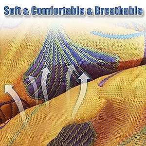 Bifqioy Ginkgo Leaf Pattern Cotton Reversible Quilt Lightweight Muslin Summer Comforter Queen Size Soft Breathable Bedspread Coverlet Washable Quilted Throw Blanket for Bed, Couch