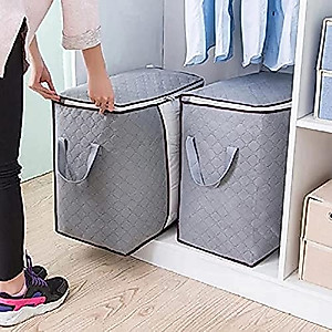 2PCS 90L Large Storage Bags Home Quilt Storage Bag Foldable Non-Woven Transparent Window Handle Storage Bag for Comforters, Clothing, Blanket, Bedding and Toys