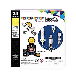 CreateOn Magna-Tiles Structure-Building Set for Kids, Galaxy Rocket Magnet Tiles, Magnetic Kids’ Building Toys, STEM Toys for Boys and Girls Ages 3+, 24 Pieces