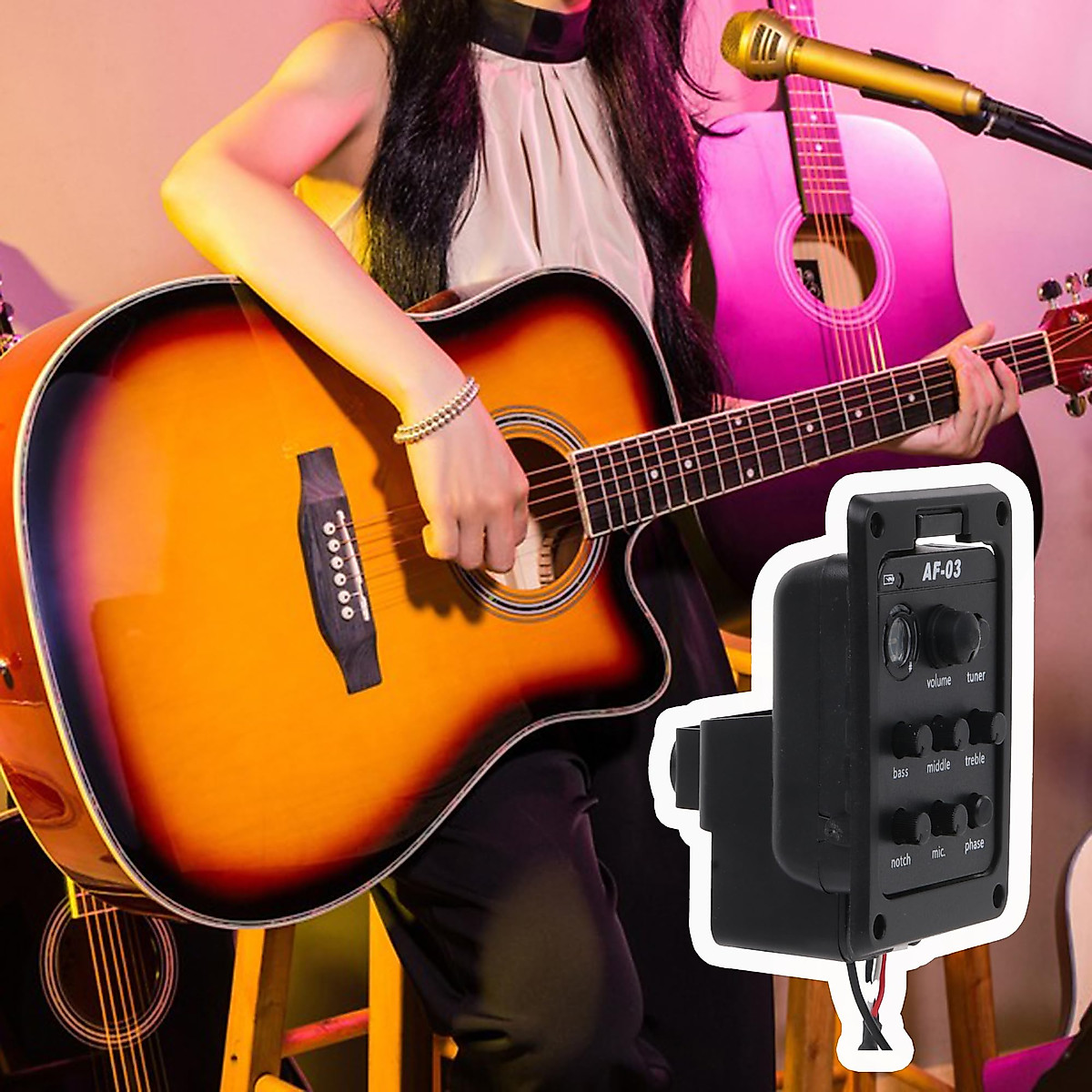 Plastic 301 Acoustic Guitar Preamp Pickup Guitar Pickup Tuner Preamp Black