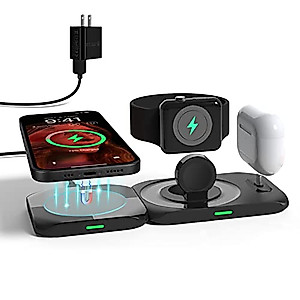 Wireless Magnetic Charging Station 4 in 1, Mag-Safe Charger Compatible for iPhone 14/13/12/11, Fast Charge Pad Compatible for Apple Watch Ultra/8/7/SE2/Airpods 1 2/ Pro1 2(QC 3.0 Adapter)