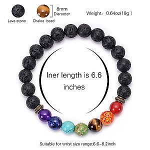 GelConnie Lava Rock Chakra Bracelet 7 Chakra 8mm Natural Stone Healing Bracelet Stress Relief Yoga Beads Anxiety Bracelet Aromatherapy Essential Oil Diffuser Bracelet Bangle