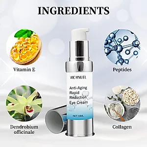 Anti-Aging Under-Eye Cream, Under Eye Bag Cream, Instantly Reduces Dark Circles and Puffiness by VICVINUEL, Peptides & Vitamin E for All Skin Types (0.5 FL OZ).
