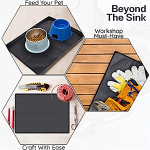 Under Sink Mat - Flexible & Strong Design Silicone Sink Liner Mat - Protectors for Kitchen & Bathroom - Thick Under Sink Drip Tray with Lip to Catch Water, Slip Resistant and Non-Adhesive - White