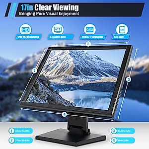 NG NOPTEG 17" LED Touch Screen Monitor LCD Display USB VGA w/POS Stand Retail Restaurant