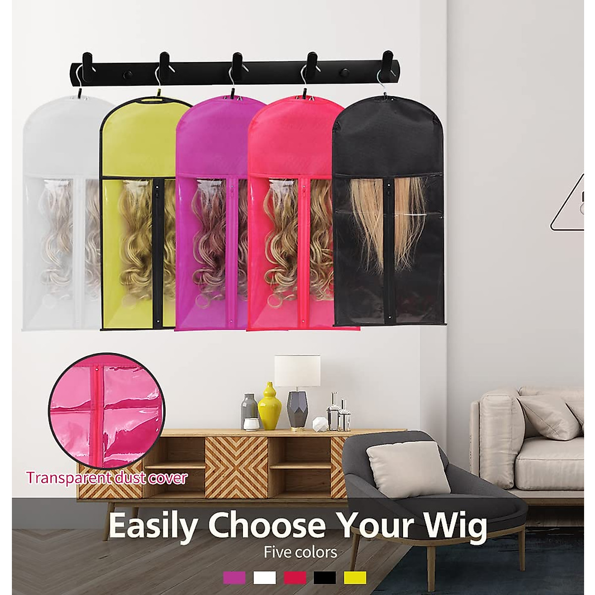 Hair Extension Storage Bag, 5 Pack /10 Pack/ 20 Pack Hair Extension Holder with Hanger, Strong Portable Hair Extension Hanger, Dustproof Portable Suit with Transparent Zip Up Closure, for Store Style Human Hair(10pcs Hair Storage Bag)