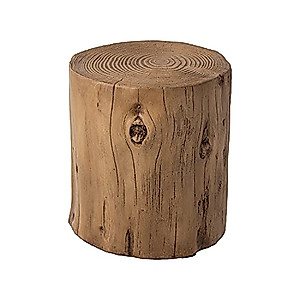 HOMPUS Concrete Outdoor Side Table Tree Stump Modern Round Coffee Table Accent Table Plant Stand Faux Wood End Table Garden Stool for Patio,Home Decor, Living Room(Light Oak)