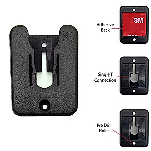 LycoGear Multi Angle Adhesive Dashboard and Console Holder Mount for All Ham CB Radio Microphone Mic Hanger with Adhesive Back, Pre Drill Holes & Single T Tab Connection, MT-D9+KLP-X2