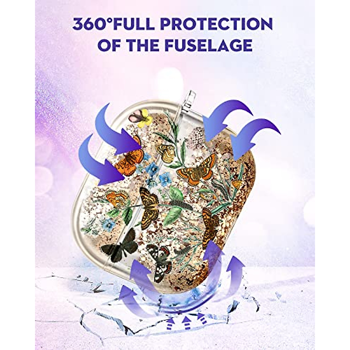 Kokaaee for Airpods 3rd Generation Case Women Cute Funda Cover Kawaii Aesthetic Girls Estuche Protector Keychain Girly Liquid Glitter Bling Sparkly Butterfly Design for Apple Air Pod Gen 3 Cases