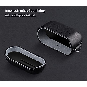 Leather Case Compatible with AirPods 3rd Generation, Lopie Handmade Sheep Leather Case with Keychain for New AirPods 3, Portable Protective Case/Cover with Loss Prevention Clip for Man/Woman - Black