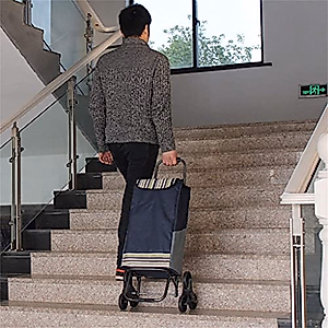 Shopping Trolley on Wheels Multi Function Shopping Cart Climbing Stairs Cart/Folding Cart/Portable Pull Cart/Hand Trailer/Pull Rod Car/with Stool Can Sit/Stool Storage Hand Trucks,Blue ,Shoppin
