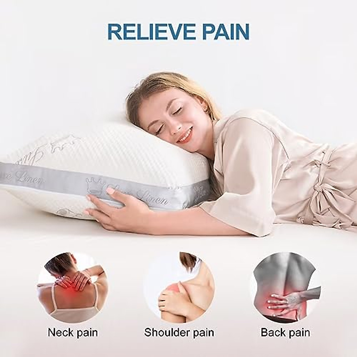 Luxe Linen Standard Pillows Set of 2, Shredded Memory Foam Pillows, Adjustable Bed Pillow for Sleeping, 18"x26"Organic Cotton Bed Pillows for Side, Back, Stomach Sleepers