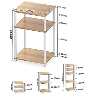 WOODYNLUX Nightstands Set of 2, 3-Tier Side Table, End Table with Shelves, Tall Bedside Tables, 5-Tier Shelf Bookcase, Nightstand Accent Table for Living Room, Bedroom, Beech.