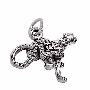 Charm - Sterling Silver - Jewelry - Pendant - Cheetah Running Big Cat Leopard 3D