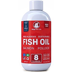 Fish Oil for Dogs - Healthy Skin & Coat, Salmon, Pollock, All Natural Supplement for Pets, Itching Scratching Allergy & Inflammation Defense, Omega 3 EPA DHA, Brain & Heart Health, 8 oz