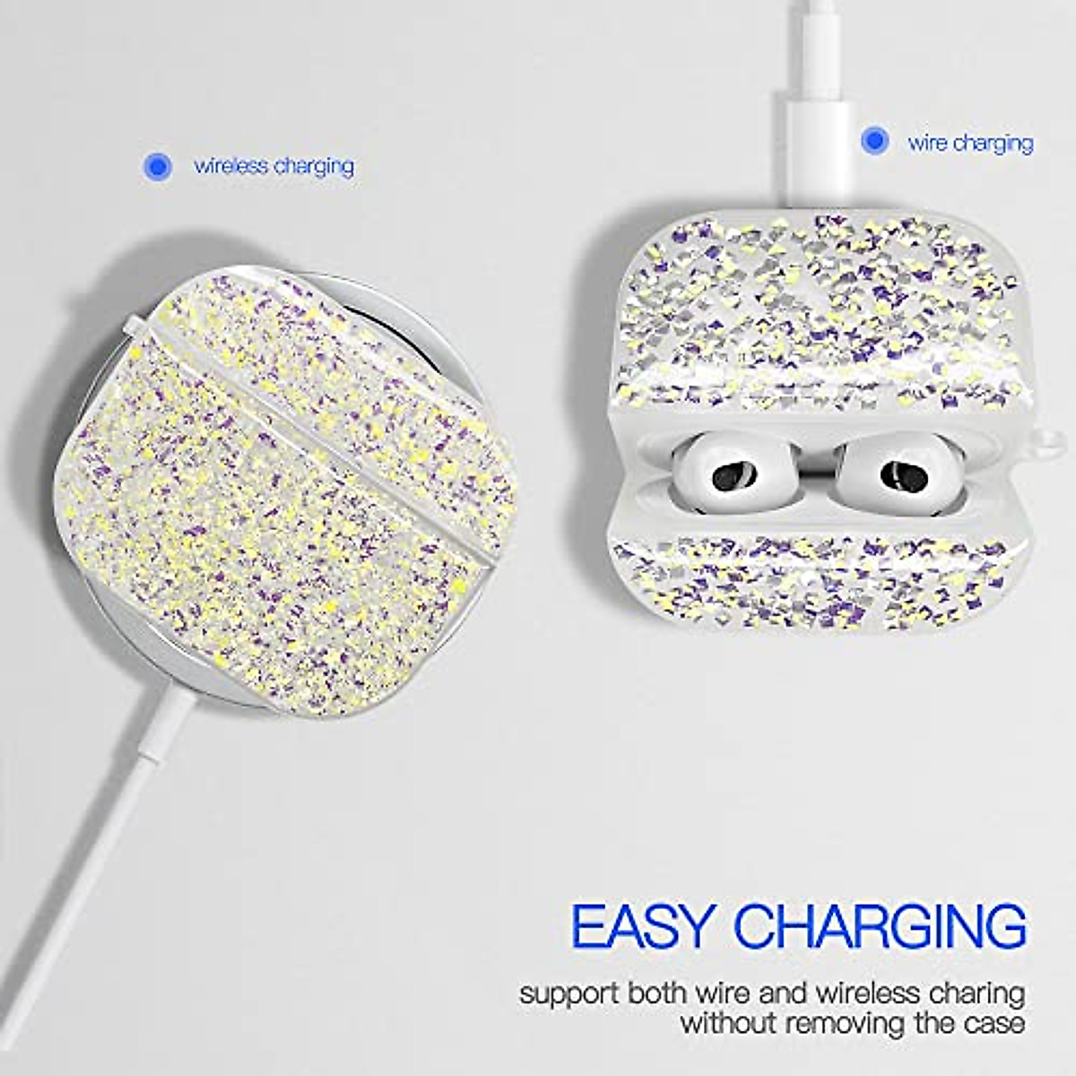 Case Cover Compatible with AirPods 3rd Generation 2021 Protective Case ARBLEL [epoxy Resin Glitter Shell Case] for Airpods 3 Women Girls Cute Twinkle Case,with Keychain (case Clear white-02)