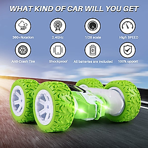 Voastvy Remote Control Car, 2.4GHZ-4WD Rc Cars,Double Sided 360Degree Tumbling and Rotating Stunt Car with Colorful Lights, Electric Toy Cars are Great Gifts for Boys and Girls