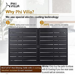 PHI VILLA Patio Dining Set Outdoor Table and Chairs Furniture Set 7 Piece, Large 60.2" Rectangle Bistro Table with Umbrella Hole and 4 Backyard Garden Chairs Support 300LBS for Deck, Lawn, Garden