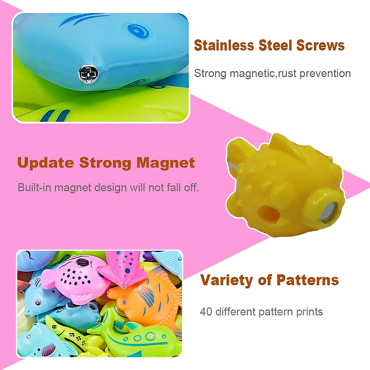 Magnetic Fishing Game Bath Toys for Kids Ages 4-8, 2 Fishing Poles 2 Fishing Nets and 38 Floating Magnet Ocean Sea Animals Bathtub Toys for Kids Toddlers Toys