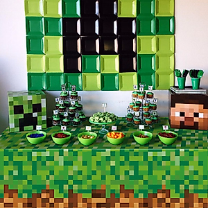 YIDAKO 3Pack Pixel Theme Birthday Tablecloths, Mining Gamer Party Decorations Table Cloth Disposable Plastic Rectangle Table Cover for Miner Video Game Party Supplies,54 X 108 Inch