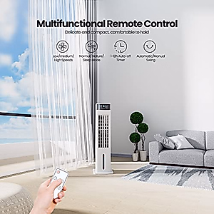 Uthfy Evaporative Air Cooler, 30" Tower Fan that Blow Cold Air with Remote Control, 3 Speeds, 12H Timer, Oscillating Bladeless Cooling Fans for Bedroom Home Office