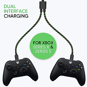 TALK WORKS Dual Xbox Controller Charger Cord for Series X, Series S - 10' Nylon Braided USB C Charging Cable, Charges 2 Controls/Devices at Once