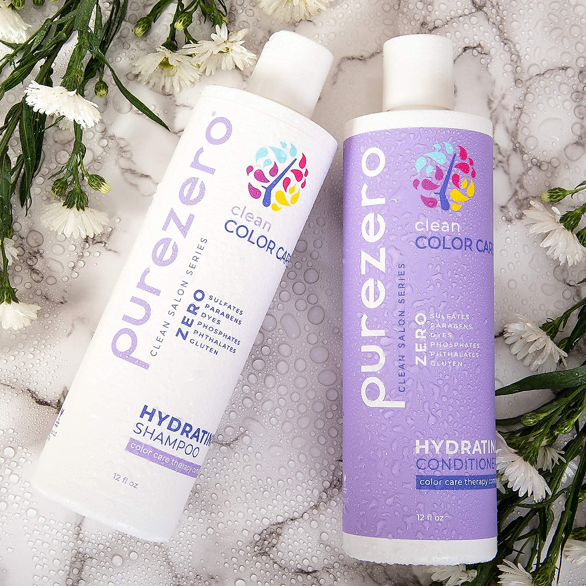 Purezero Clean Color Care Hydrating Shampoo & Conditioner Set - Toning, Balance for Color Treated Hair - Hydrate Dry Hair - Zero Sulfates, Parabens