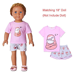 CHILDRENSTAR Matching Girls&Dolls Pajamas Pink Sloth Pj Sets Short Sleeve Sleepwear,4t 5t
