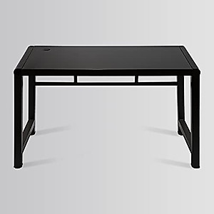 MASAKA B&W Professional Writing Desk Tempered Glass Top, Study Computer Desk 47.25" Home Office Writing Modern Desk, Stable Workstation, Black Metal Frame